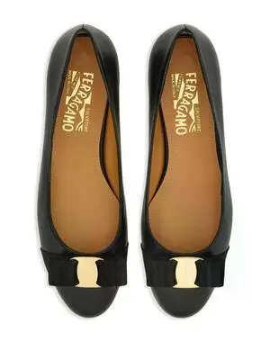 FERRAGAMO Leather Ballet Flats With Vara Bow Detail - Black