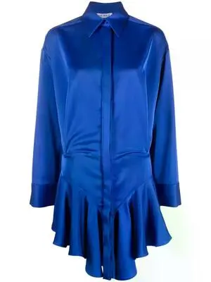 Attico Ruffled Satin Shirtdress - Blue