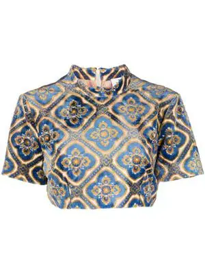 Etro Abstract-print Velvet Crop Top
