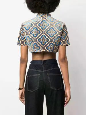 Etro Abstract-print Velvet Crop Top