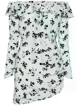 Alessandra Rich Rose-print Silk Minidress - Blue
