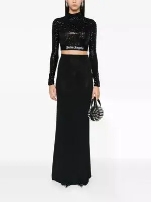 Palm Angels Sequined Mock Neck Cropped Top