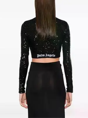 Palm Angels Sequined Mock Neck Cropped Top