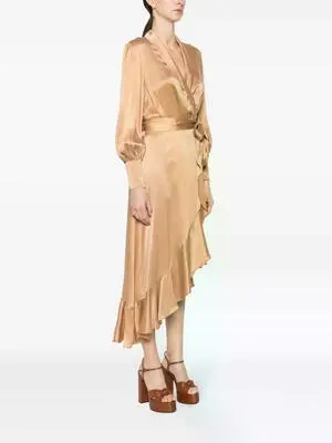 Zimmermann Long-sleeve Wrap Silk Midi Dress