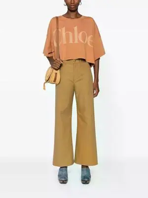 Chloé Wide-leg Cotton Twill Trousers - Brown