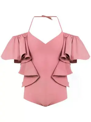 AMIR SLAMA Ruffled One-piece Swimsuit - Neutrals