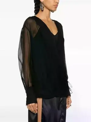 Givenchy Long-sleeve Silk Wrap Blouse