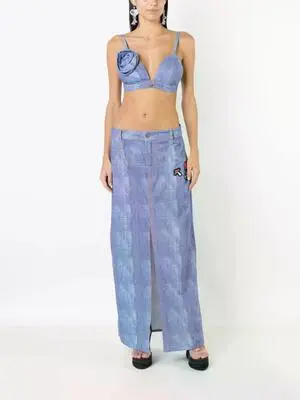 AMIR SLAMA Patch-detail Denim Midi Skirt