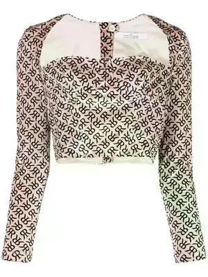 Rokh Monogram-print Bustier Corset Top