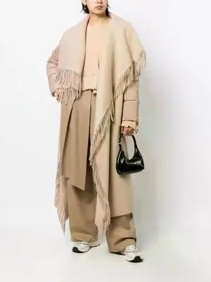 Goen.j Quilted Down Fringed Coat - Brown