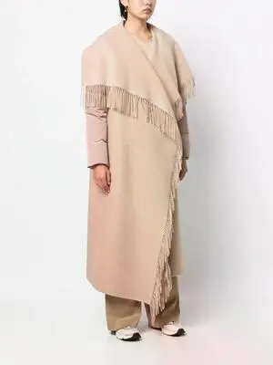 Goen.j Quilted Down Fringed Coat - Brown