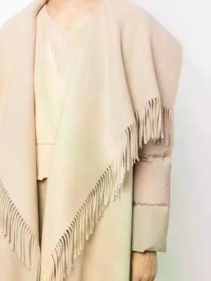 Goen.j Quilted Down Fringed Coat - Brown
