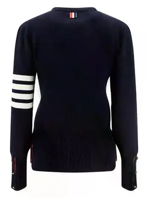 Thom Browne V-neck Cardigan With Four-bar Stripes - Blue