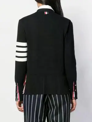 Thom Browne V-neck Cardigan With Four-bar Stripes - Blue