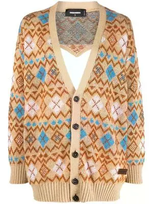 Dsquared2 Geometric-print Wool Cardigan - Neutrals