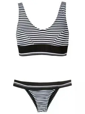 AMIR SLAMA Striped Scoop-neck Bikini - Black