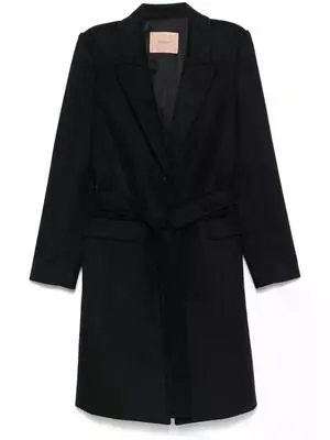 TWINSET Navy Wool Blend Logo Plaque Coat