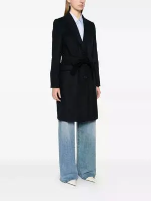 TWINSET Navy Wool Blend Logo Plaque Coat