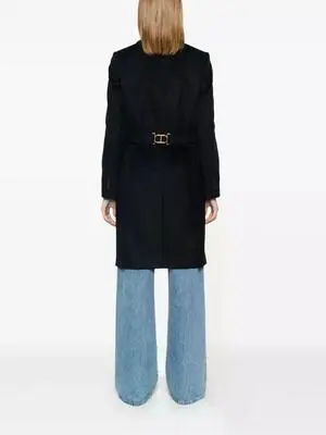 TWINSET Navy Wool Blend Logo Plaque Coat