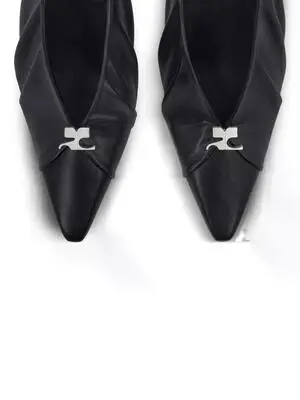 COURREGES Draped Faux Leather Slingbacks - Black