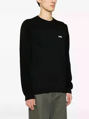 BOSS Logo-print Ribbed Jumper - Black