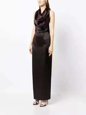 Voz Convertible Halterneck Satin Maxi Dress - Brown