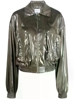 Blumarine Pointed-collar Metallic Bomber Jacket - Grey