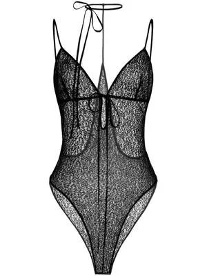 ALEKSANDRE AKHALKATSISHVILI Halterneck Lace Bodysuit - Black