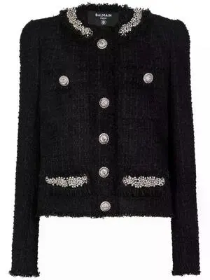 Balmain Embroidered Tweed Jacket - Black