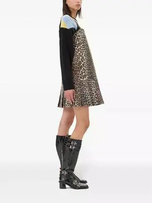 GANNI Leopard-print Pleated Mini Dress - Neutrals