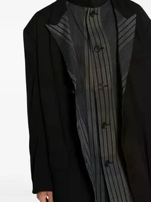 Yohji Yamamoto Asymmetric Striped-lining Wool Coat