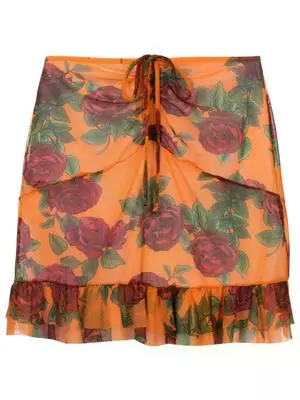 AMIR SLAMA Rose-print Gathered Miniskirt