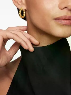 David Yurman 18kt Yellow Sculpted Cable Hoop Earrings
