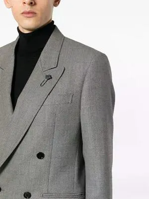 LARDINI Micro-dot Double-breasted Wool Blazer