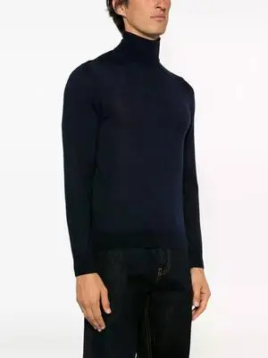 Canali Fine-knit Roll-neck Jumper - Blue