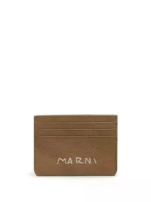 Marni Logo-embroidered Leather Card Holder - Brown