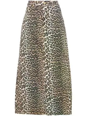 GANNI High-waisted Leopard-print Denim Midi Skirt