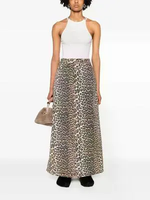 GANNI High-waisted Leopard-print Denim Midi Skirt