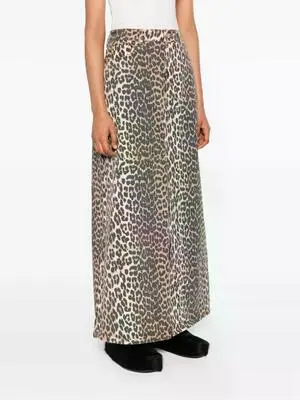 GANNI High-waisted Leopard-print Denim Midi Skirt