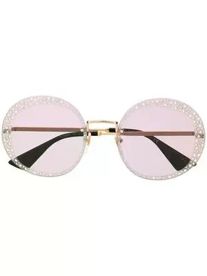 Gucci Crystal-embellished Round-frame Sunglasses - Multicolour