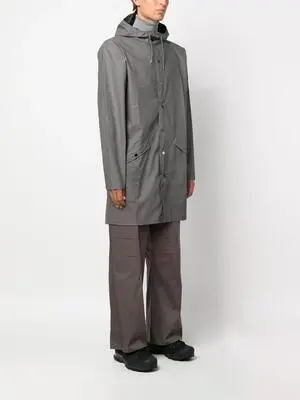 Rains Hooded Stud-fastening Raincoat - Grey