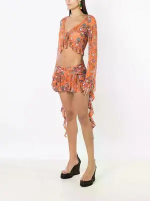 AMIR SLAMA Mesh Graphic-print Miniskirt