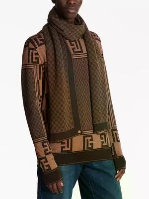 Balmain Monogram-pattern Fine-knit Scarf
