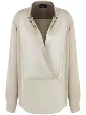 Giorgio Armani Draped Silk Long-sleeve Blouse
