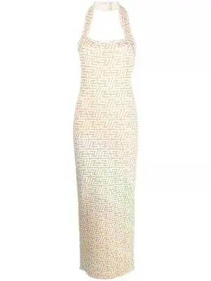 Balmain Logo-jacquard Halterneck Dress