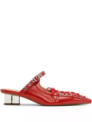 GANNI Laced Leather Mules - Red