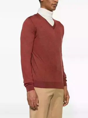Colombo Fine-knit V-neck Jumper - Red