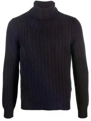 Corneliani Cable-knit Virgin Wool-cashmere Roll-neck Jumper - Blue