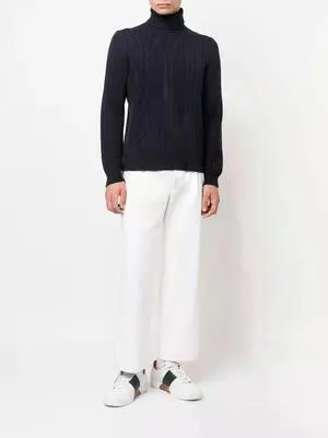 Corneliani Cable-knit Virgin Wool-cashmere Roll-neck Jumper - Blue