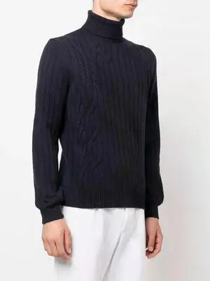 Corneliani Cable-knit Virgin Wool-cashmere Roll-neck Jumper - Blue